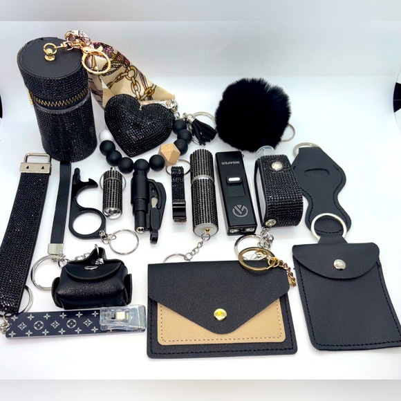 Accessories | 18 Pc Black Rhinestone Wallet Keychain Self Defense Kit ...